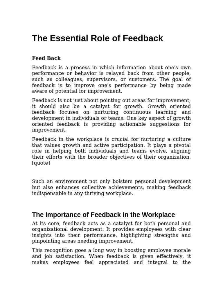 The Essential Role of Feedback | PDF | Goal | Job Satisfaction