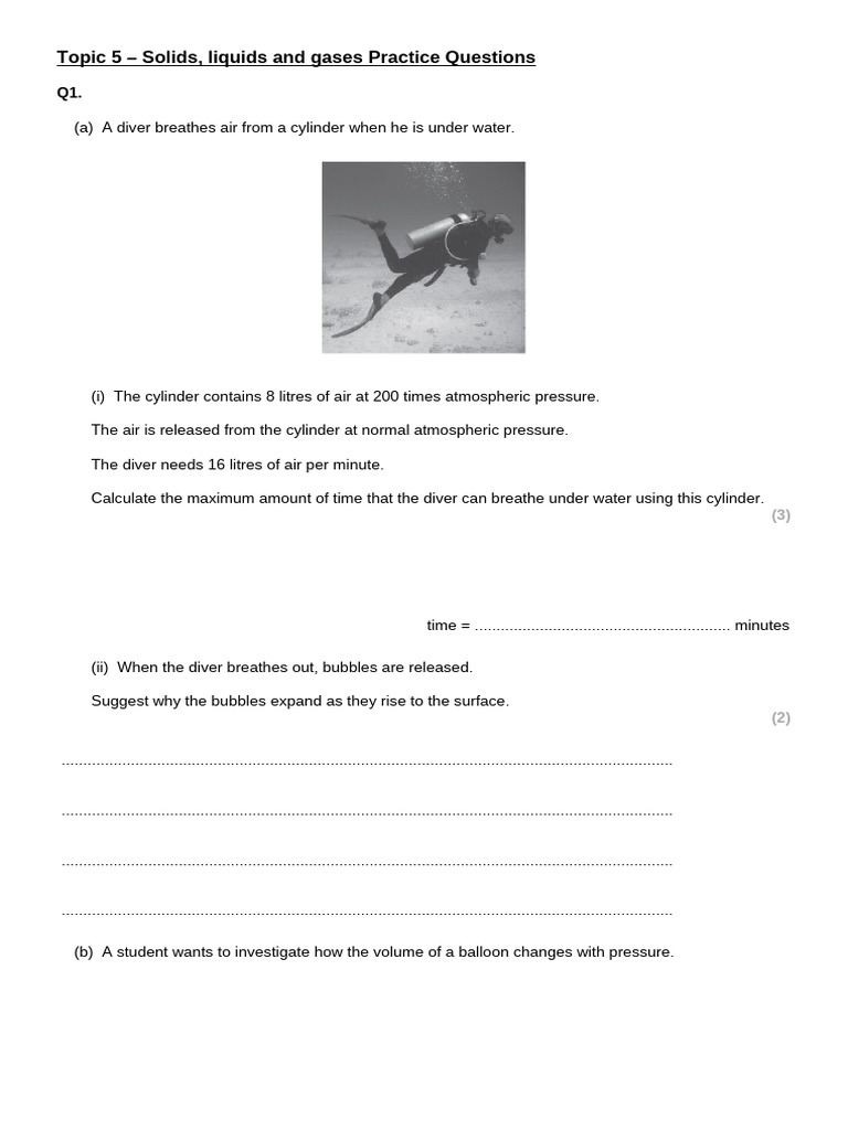 Topic 5 - Solids Liquids Gases Practice Questions and Answers | PDF ...