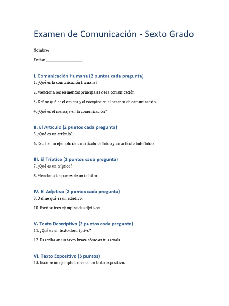 Examen de Comunicación Sexto Grado | PDF | Informática