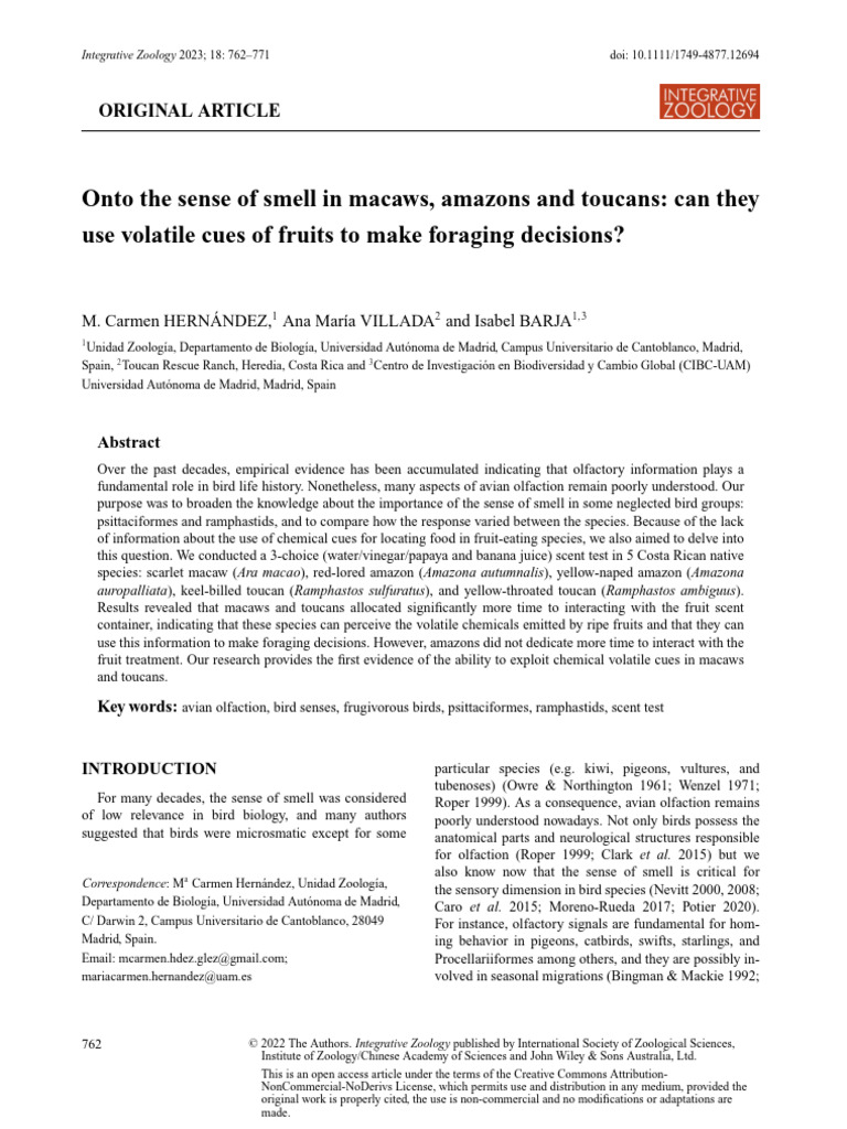 Integrative Zoology - 2022 - HERNÁNDEZ - Onto The Sense of Smell in ...