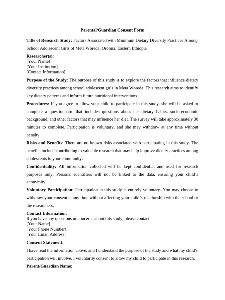 Parental & adolent Consent and assent Form | PDF