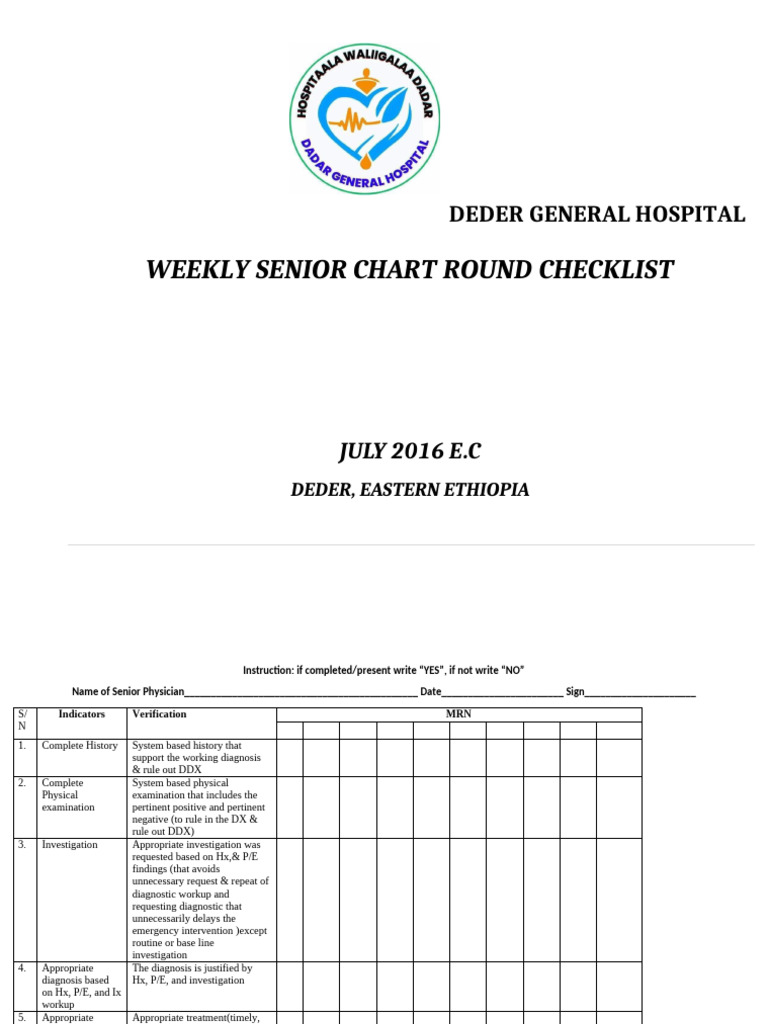 WEEkly Senior Chart Round Cheklist | PDF