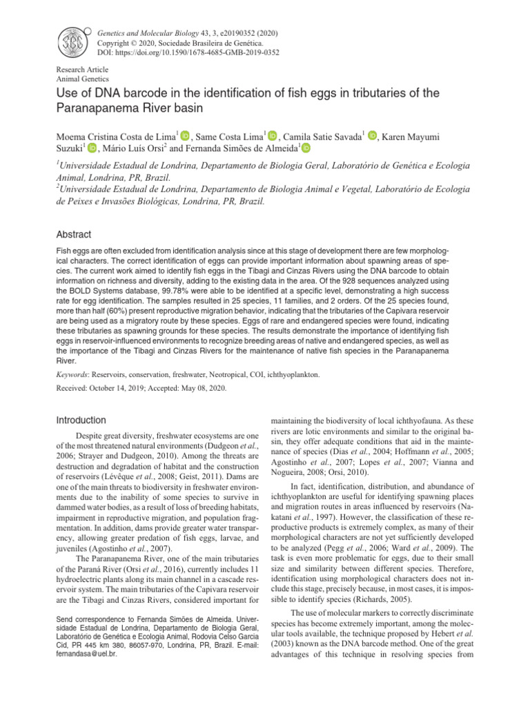Use of DNA Barcode in The Identification of Fish Eggs in Tributaries of ...