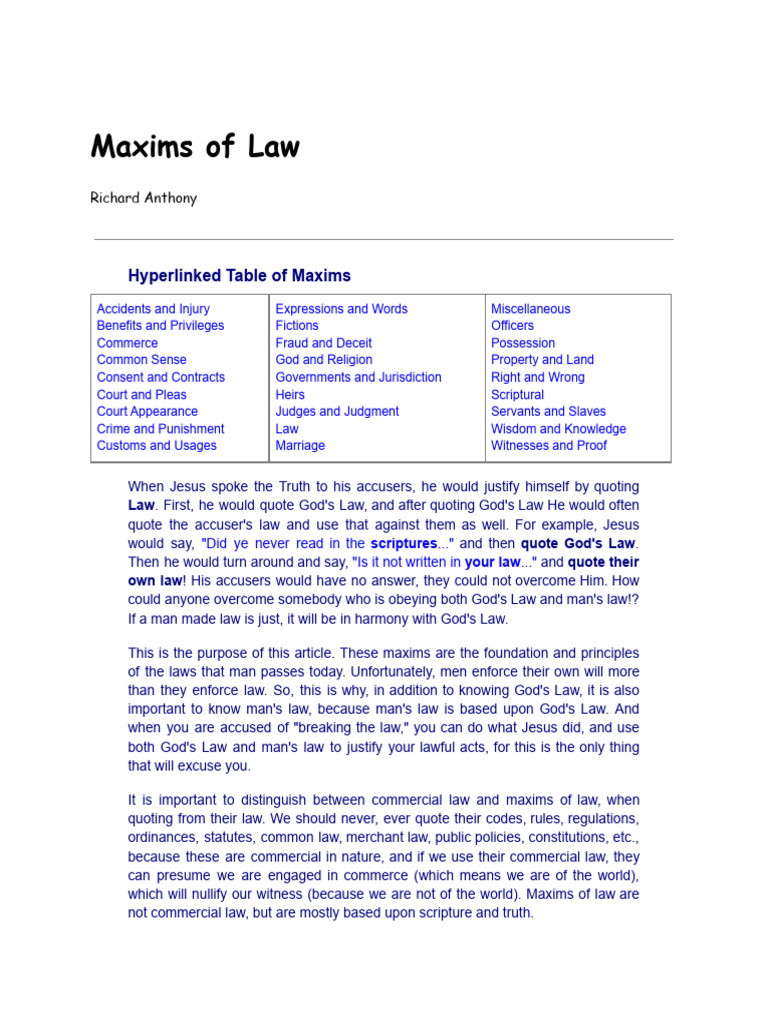 Maxims of Law | PDF | Common Law | God