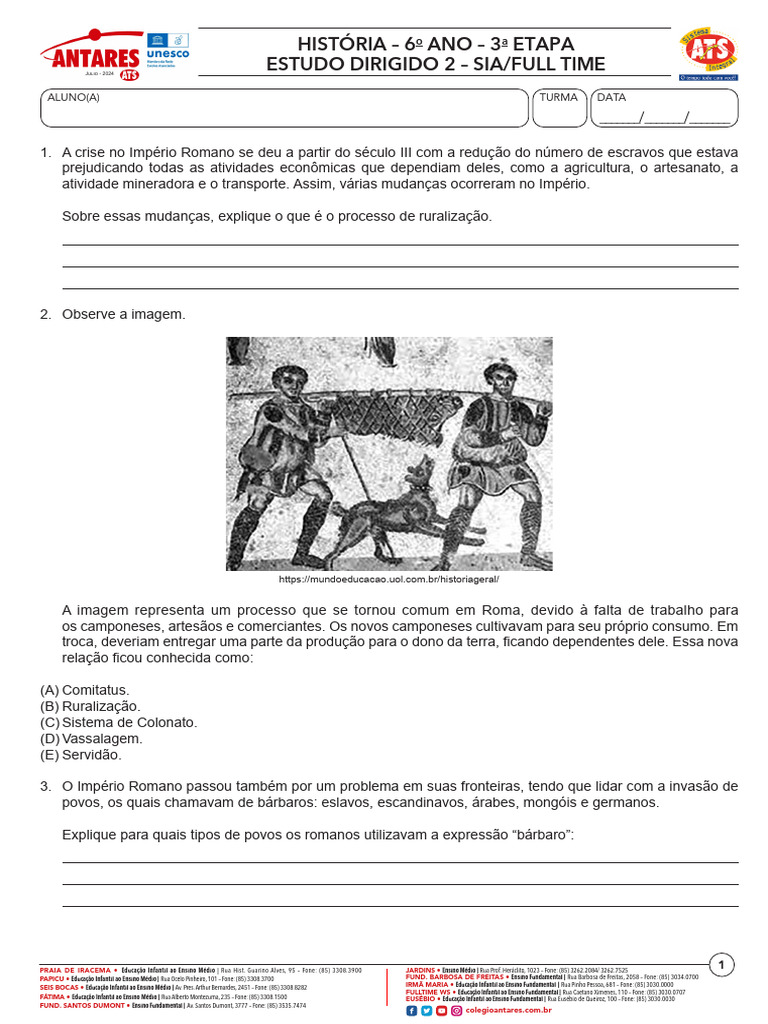 2024 - E3 - Ed2 - História - 6º Ano-ok-km-Dea | PDF | Feudalismo | Império Bizantino