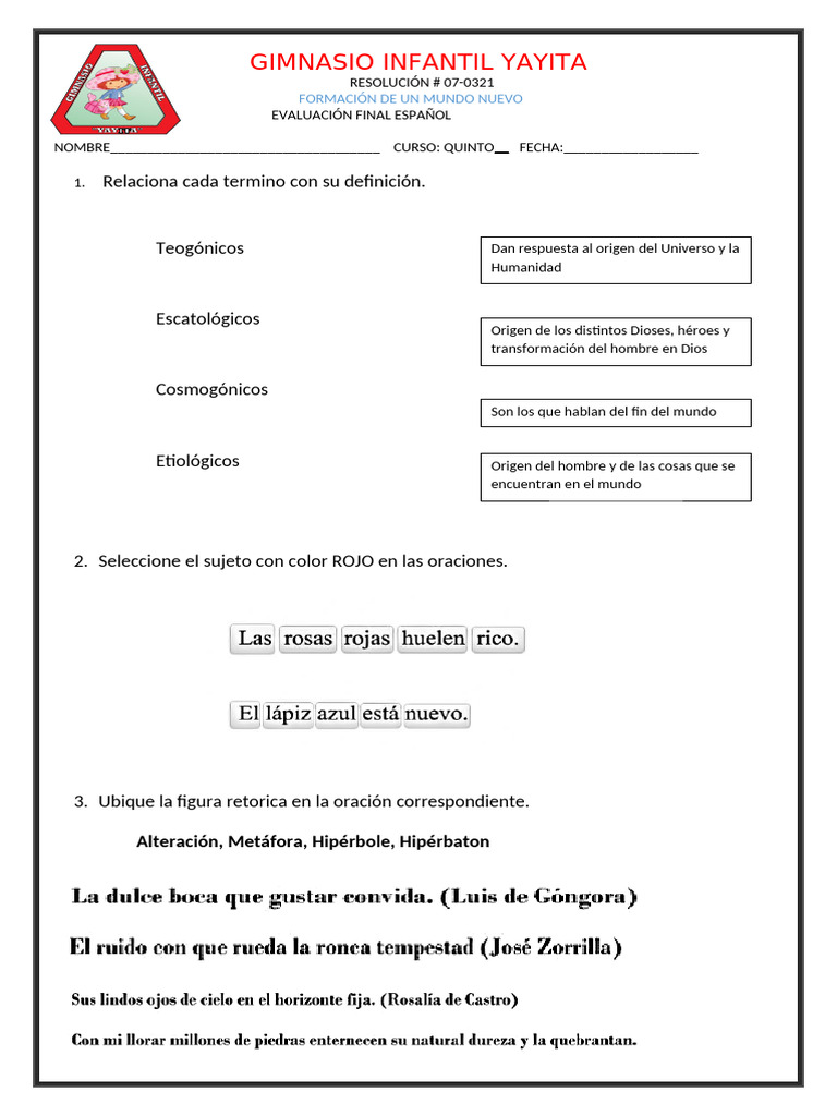 Evaluación Final de Español Quinto | PDF