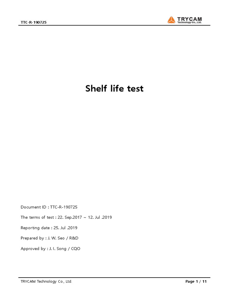 Shelf Life Testing of TRYCAM-Revolution | PDF | Electricity ...