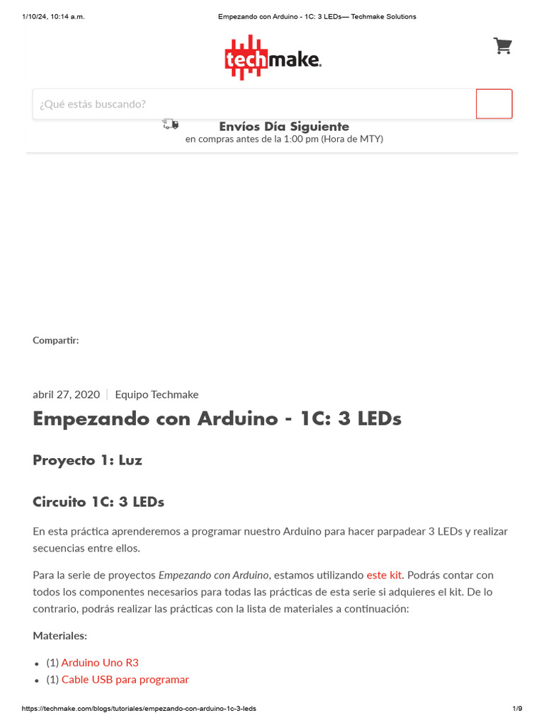Empezando Con Arduino - 1C - 3 LEDs - Techmake Solutions | PDF | Diodo emisor de luz ...
