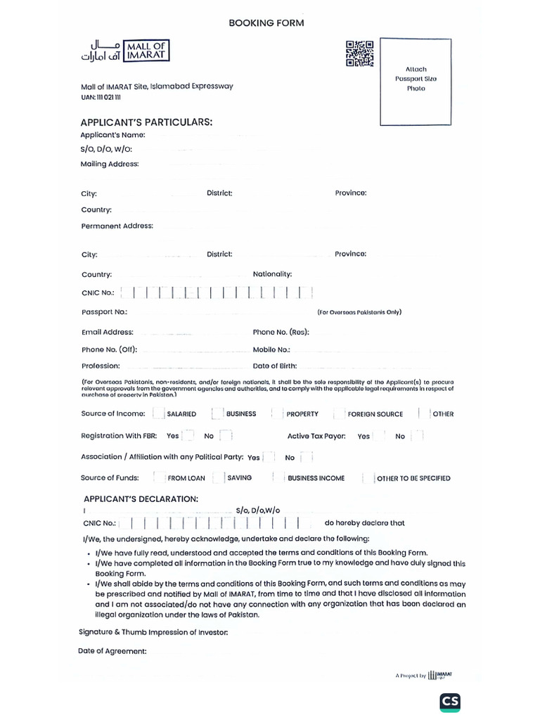 Booking Form MOI | PDF