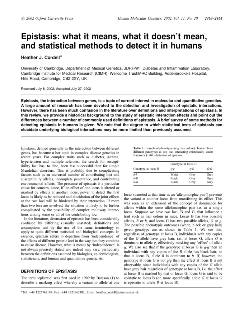 Epistasis..., and Statistical Methods To Detect It in Humans (2002) | PDF | Epistasis | Allele