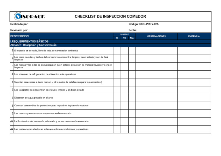 Checklist Comedor | PDF