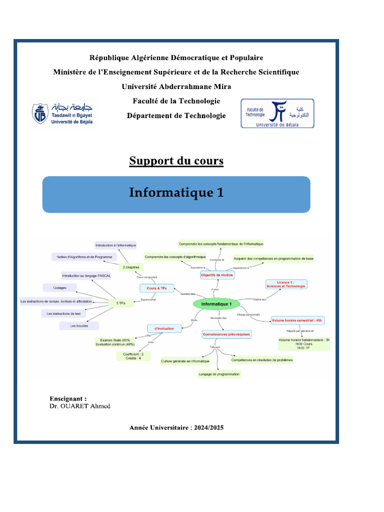 Cours Informatique 1 - Chapitre 1 | PDF