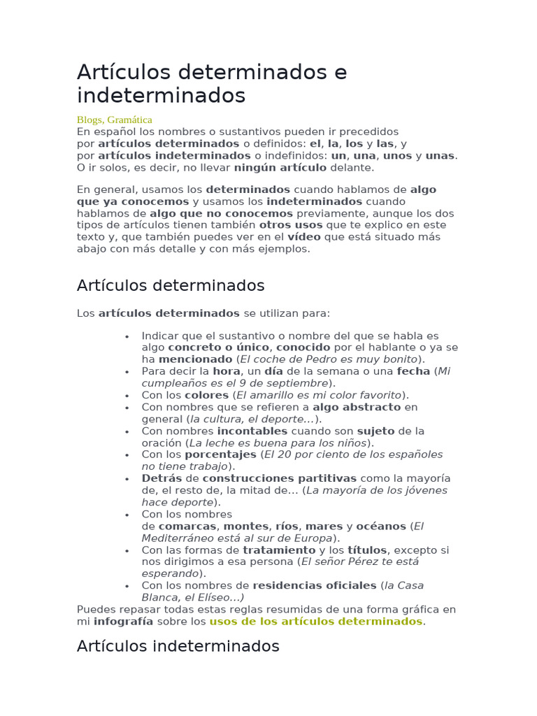 Artículos Determinados e Indeterminados | PDF | Morfología Lingüística ...