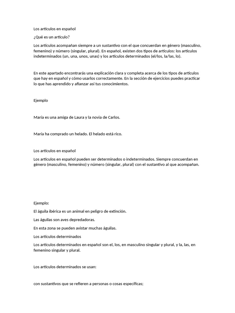 Uso de artículos en español: guía completa | PDF | Sustantivo | Plural
