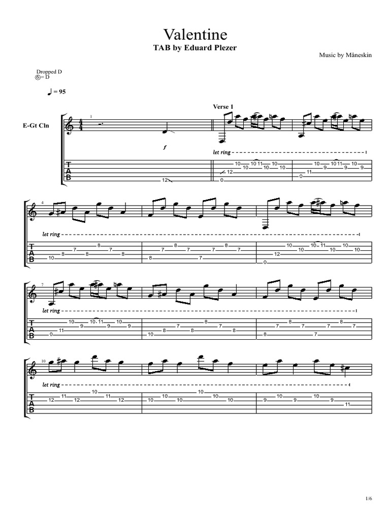 Manesking - Valentine - Guitar TAB by Eduard Plezer - E-Gt Clean | PDF ...