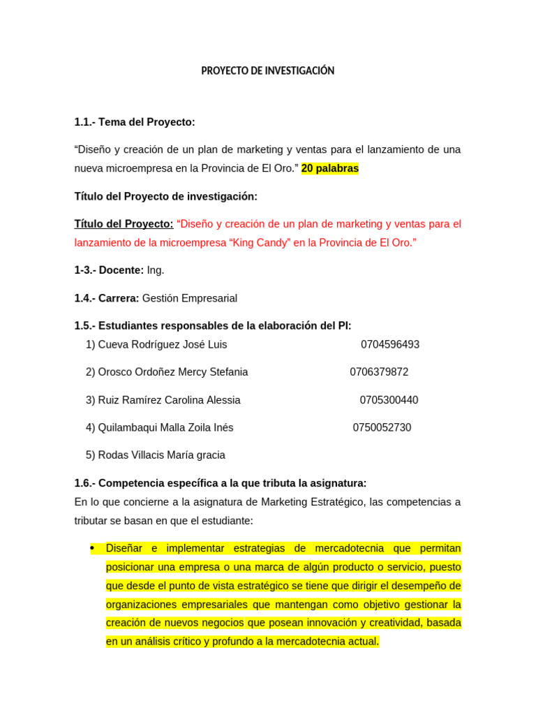 Modelo de Proyecto | PDF | Marketing | Planificación