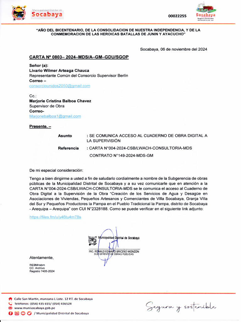 Carta N°0803-2024-Mds-A-Gm-Gdu-Sgop | PDF