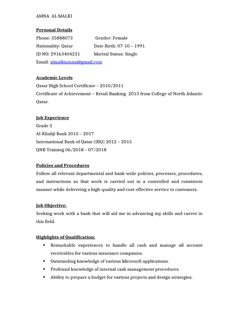 CV - Amna Al Malki | PDF