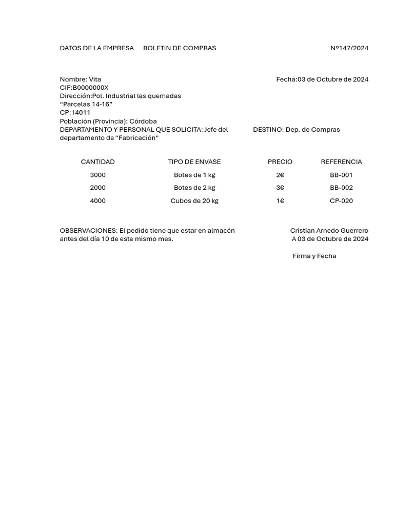 Ejercicio Boletin de Compras Tema 4 Paraninfo | PDF