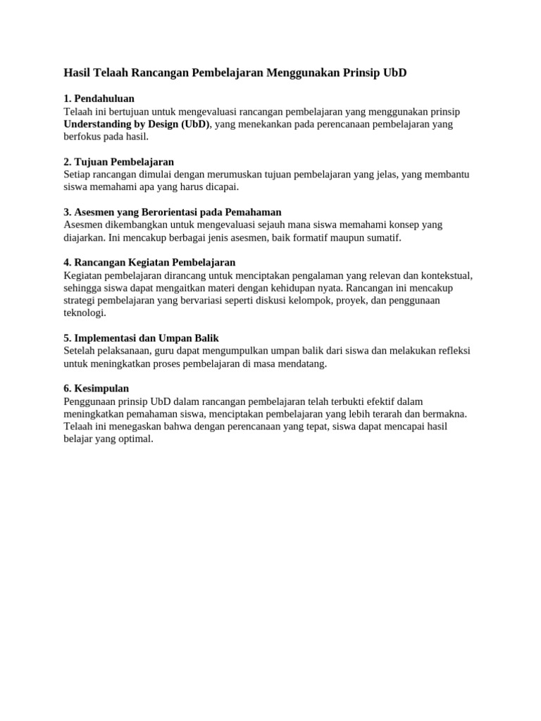 Hasil Telaah Rancangan Pembelajaran Menggunakan Prinsip UbD | PDF
