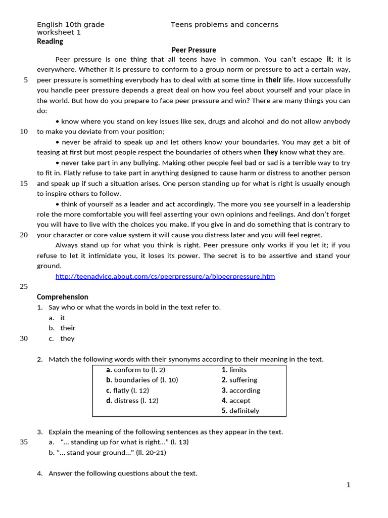 Teens Problems and Concerns - Worksheet 1 | PDF | Adolescence | Social ...