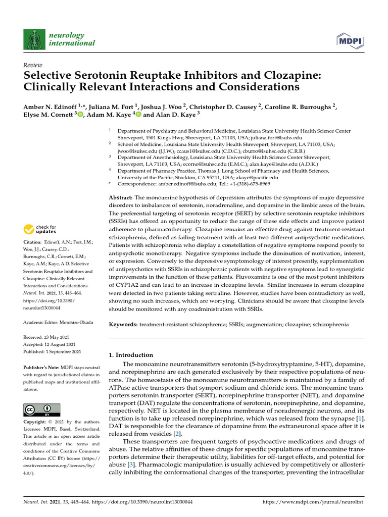 Selective Serotonin Reuptake Inhibitors and Clozapine | PDF | Selective Serotonin Reuptake ...