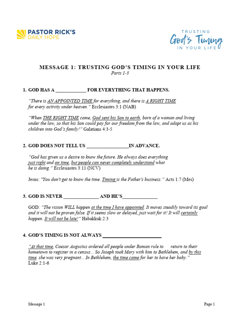 Trusting Gods Timing in Your Life Outline 1 | PDF | Religious Belief ...