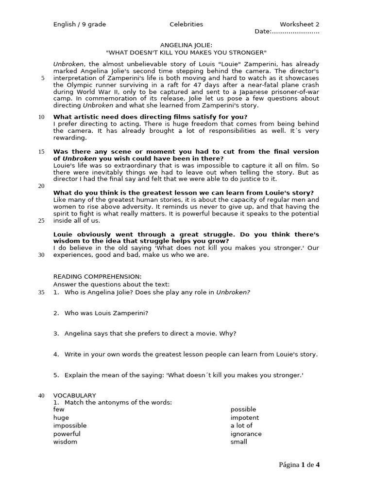 Celebrities - Worksheet 2 | PDF | Linguistics | Grammar