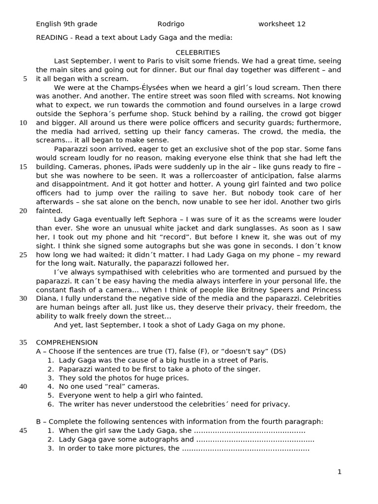 Celebrities - Worksheet 3 | PDF