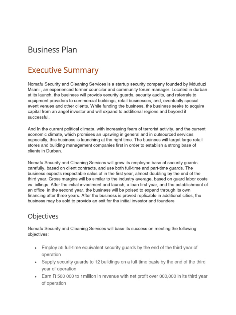 PSIRA-Compliant Security Business Plan | PDF | Startup Company | Small ...