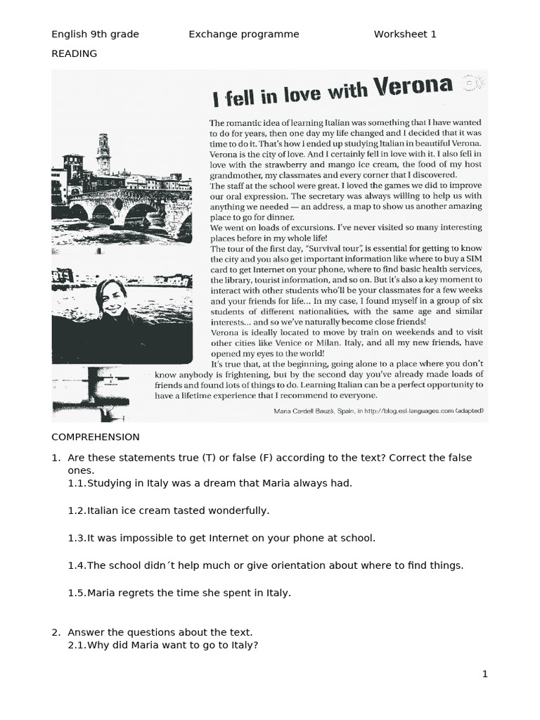 Exchange Programme - Worksheet 1 | PDF | Language Arts & Discipline