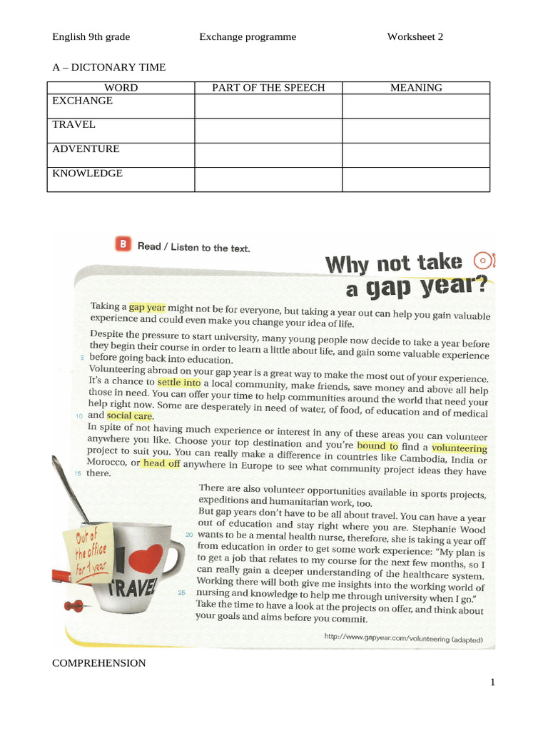 Exchange Programme - Worksheet 2 | PDF | English Language | Language Mechanics