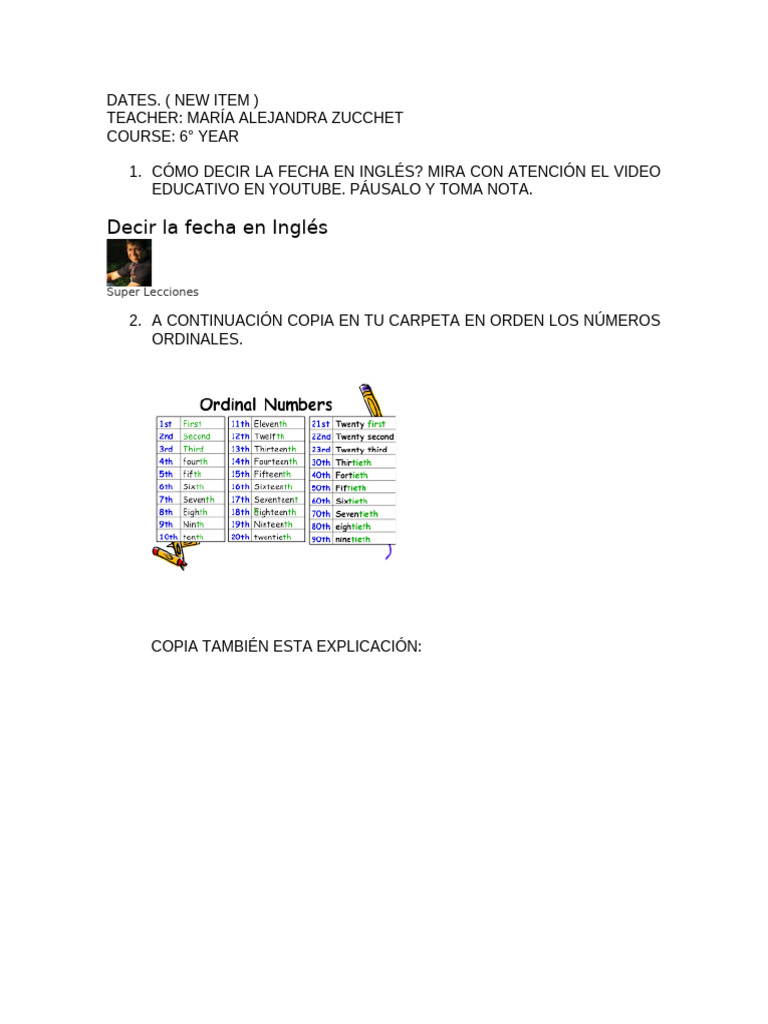 (Template) DATES (NEW ITEM) 6° YEAR | PDF