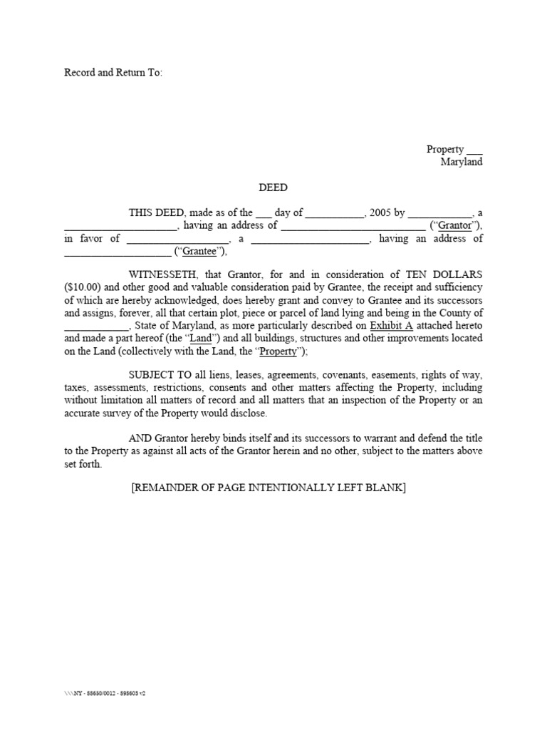 MD Special Warranty Deed | PDF | Deed | Conveyancing