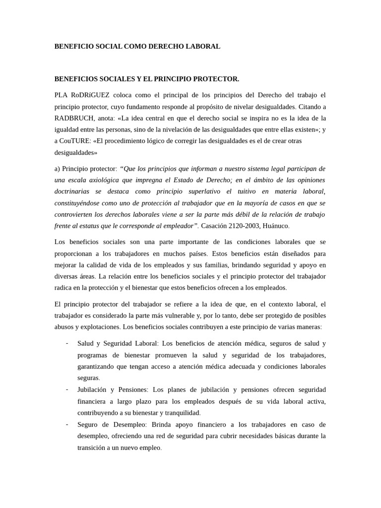Beneficios Sociales y El Principio Protector | PDF | Derecho laboral | Desempleo
