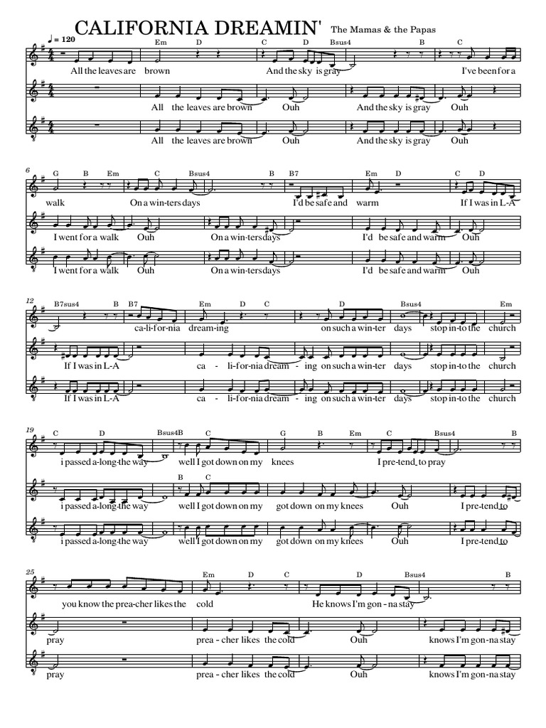 California Dreamin' Lyrics PDF | PDF | Song Recordings Produced | Singles