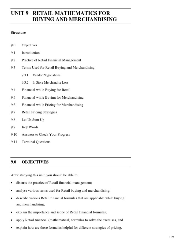Unit 9 Retail Mathematics For Buying and Merchandising: Structure | PDF ...