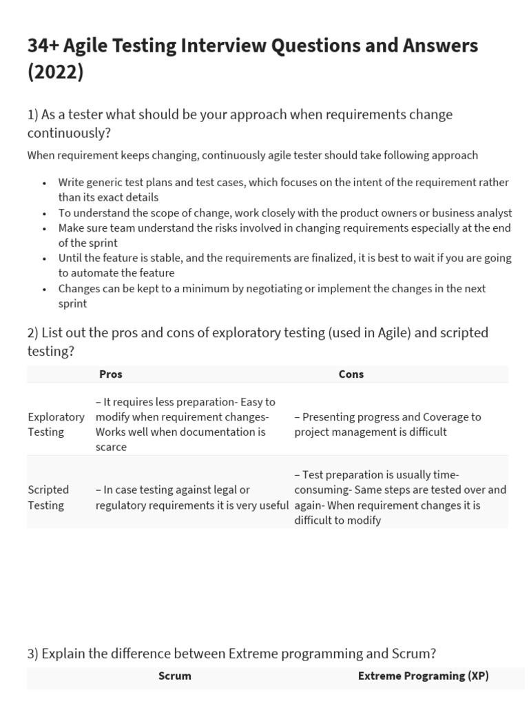34+ Agile Testing Interview Questions and Answers (2022) | PDF | Agile ...