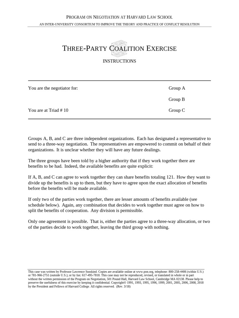 Three-Way Negotiation Exercise Guide | PDF | Negotiation | Peace