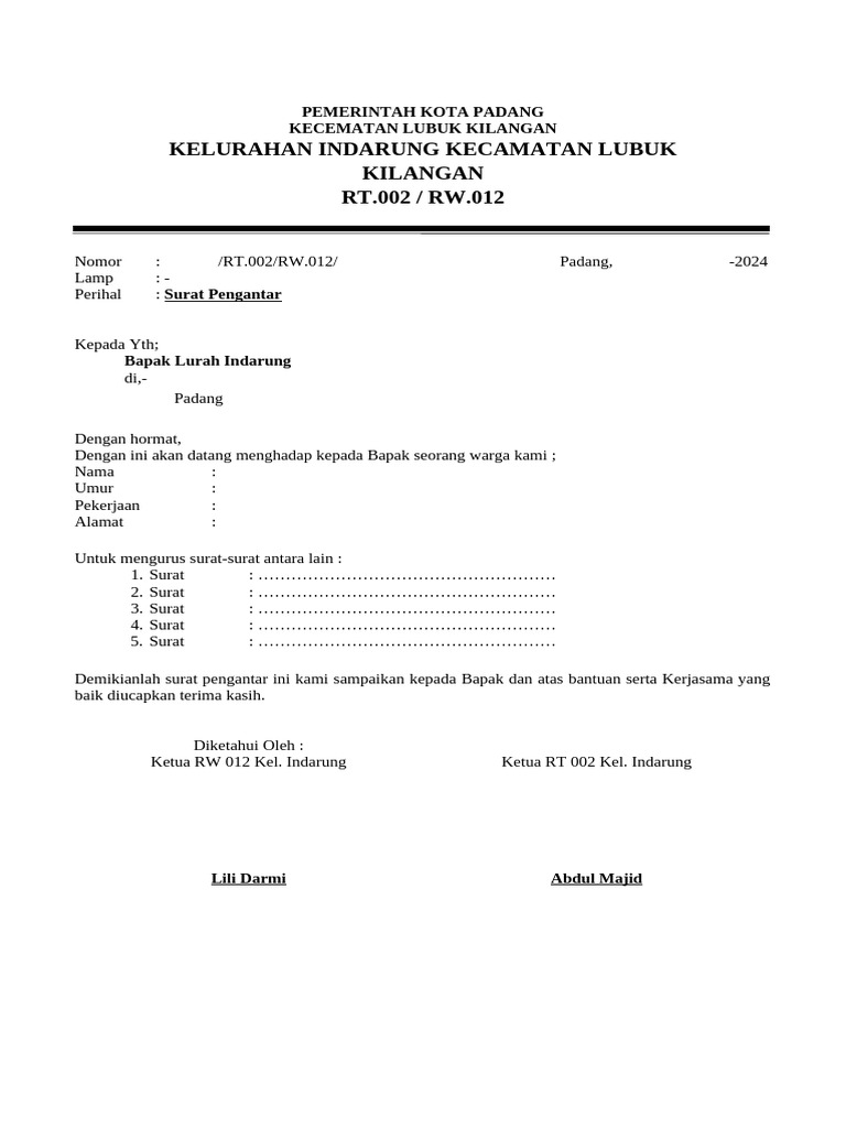 Surat Pengantar RT | PDF | Griya & Taman