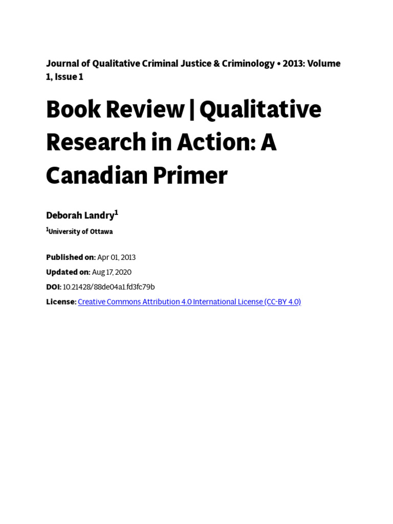 Book Review - Qualitative Research in Action: A Canadian Primer | PDF ...