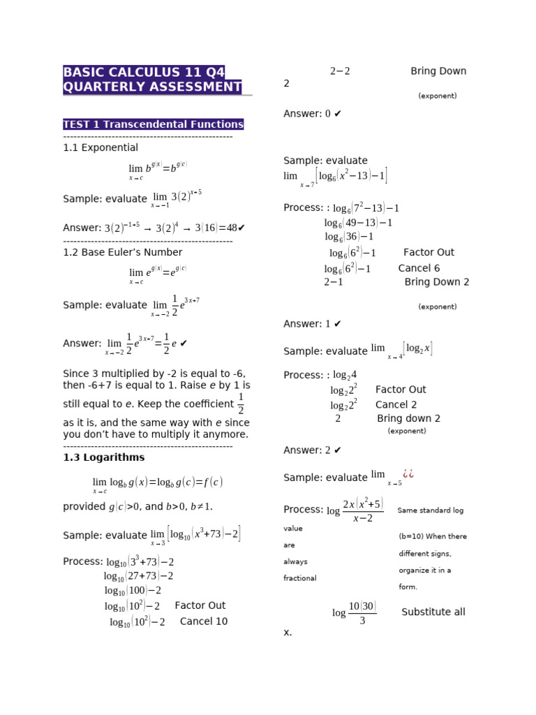 Basic Calculus 11 q4 Quarterly Assessment | PDF | Logarithm | Exponentiation