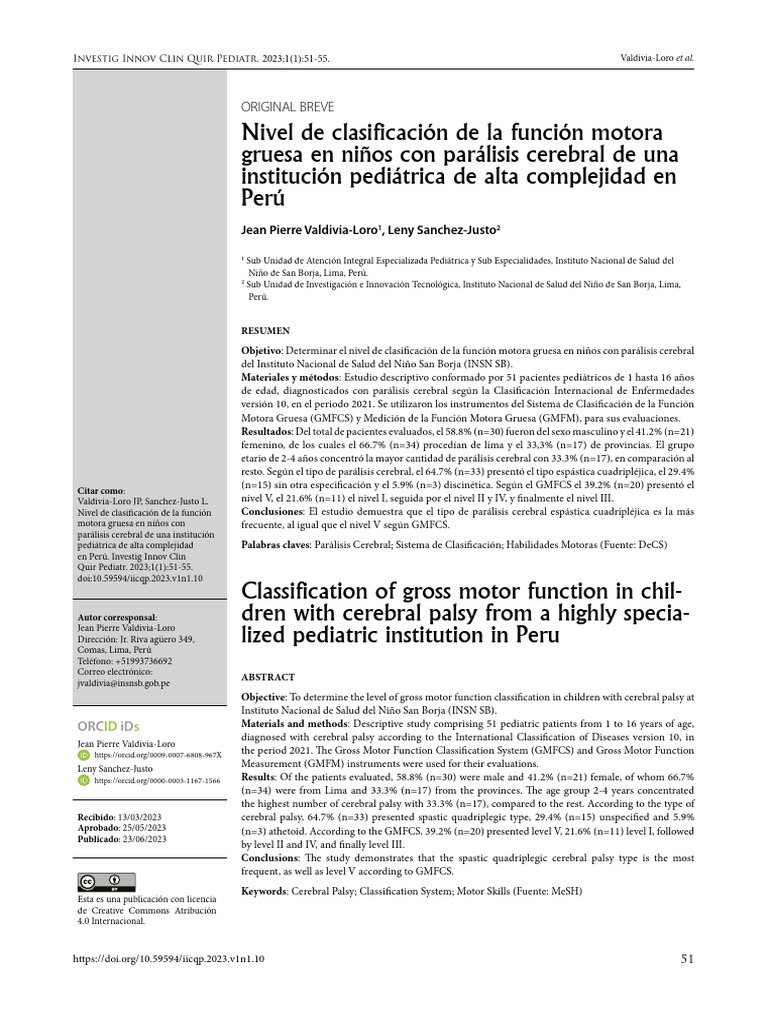 Clasificación motora en parálisis cerebral infantil | PDF | Parálisis ...
