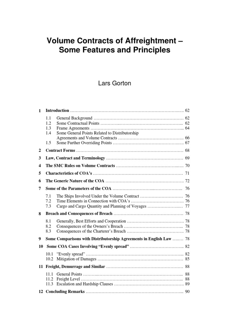 Volume Contracts of Affreightment - Some Features and Principles | PDF