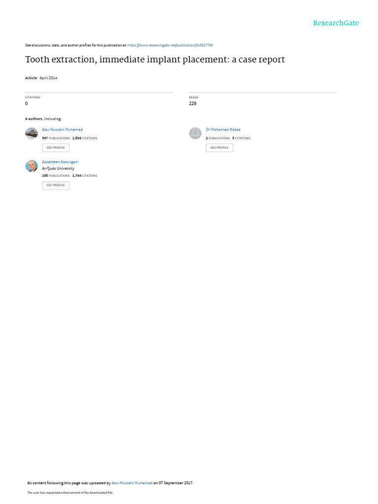 Tooth Extraction Immediate Implant Placement A Case Report | PDF ...