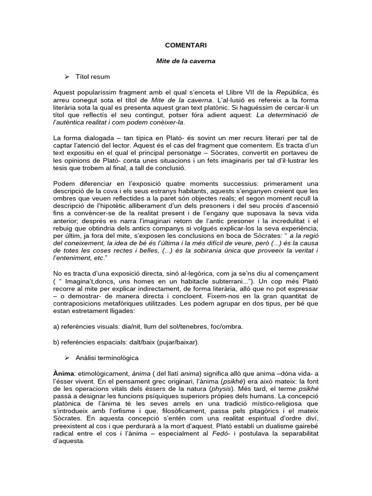 COMENTARI MITE DE LA CAVERNA | PDF