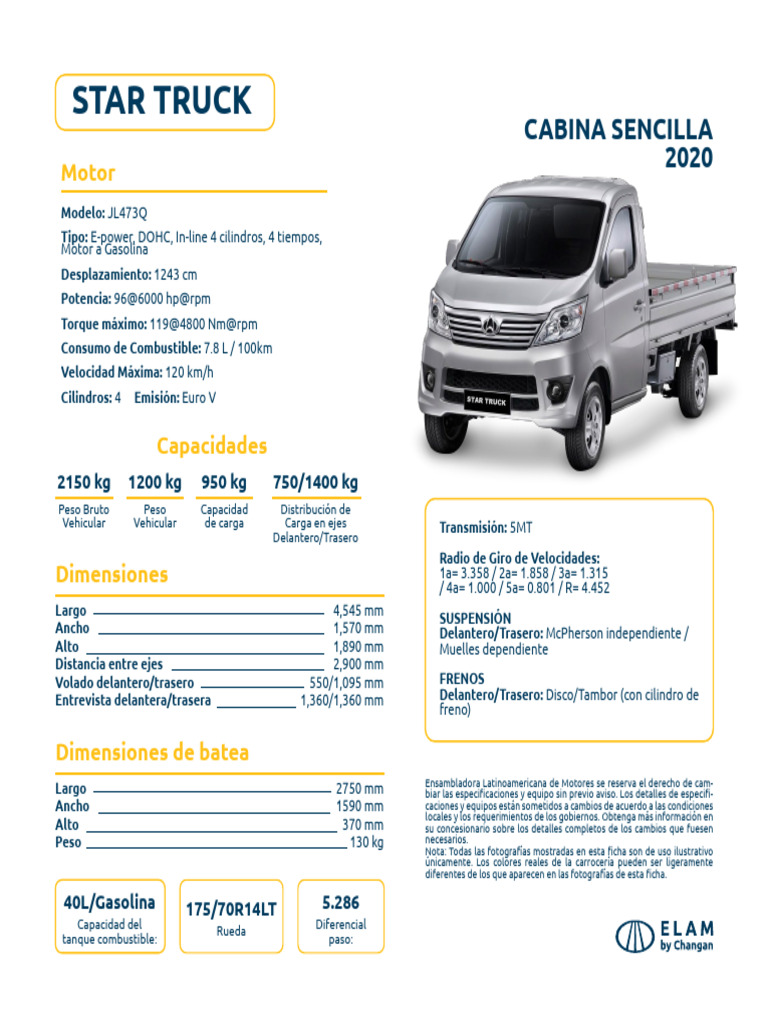 Ficha Técnica Changan Star Truck 2020 | PDF | Coche | Vehículos terrestres