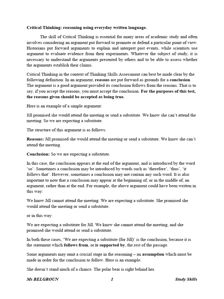 Critical Thinking Tasks | PDF | Argument | Thought