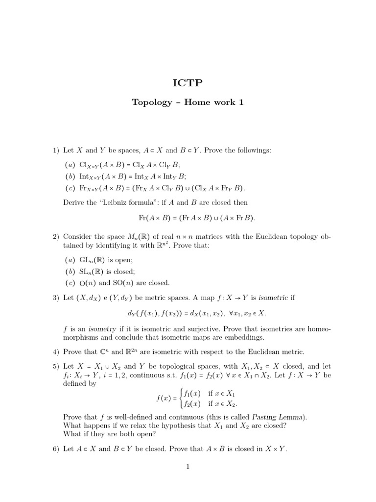 Topology Homework for Math Students | PDF | Science & Mathematics