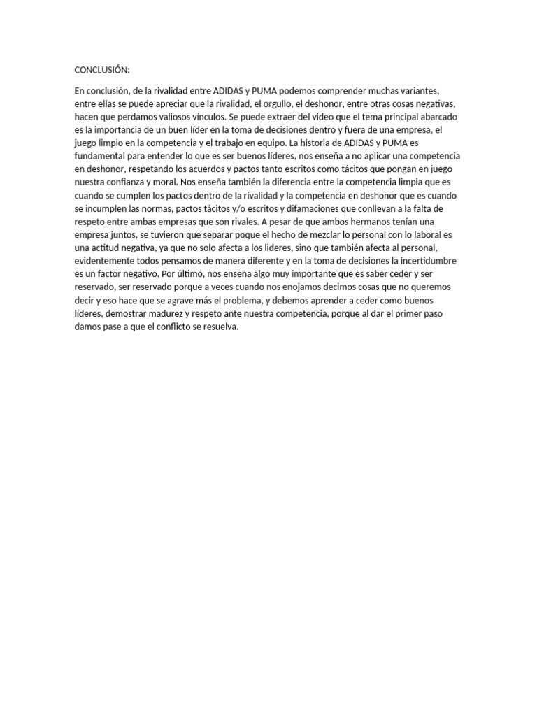 Conclusión Adidas - Puma | PDF